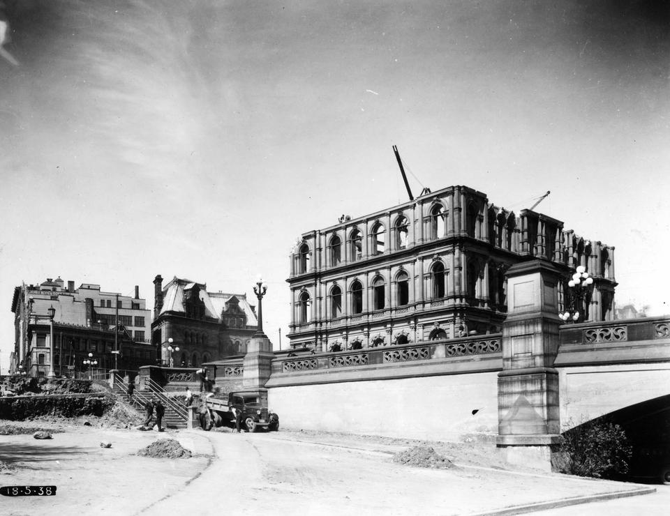 View of Elgin Street end of Plaza Bridge and the demolition of the ...